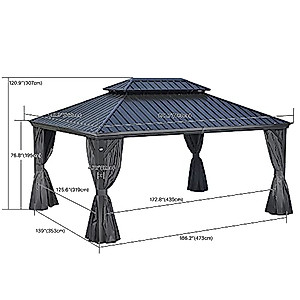 WeYard Hardtop Gazebo for Patios, Portofino 12’x16’, Permanent Alum-Frame & Steel-Structure Pergola, for Outdoor Relax/Grill/BBQ, with All-Sides Nettings, Curtains…