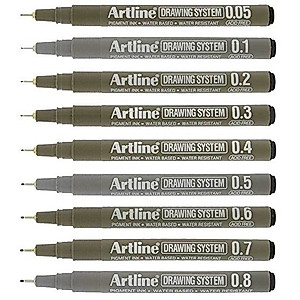 Artline Black Drawing Pens Technical Fineliners - Premium Architect Grade - Pack 9