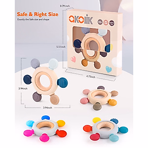 akolik Baby Teething Toys for Babies 0-6 6-12 Months Rudder Teether BPA Free with Wooden Ring Silicone Chewable Teether Help with Teething Pain Relief (Helm A)