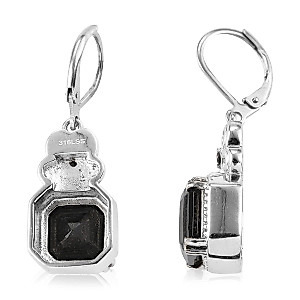 SHOP LC Black Tourmaline & Spinel Dangle Earrings for Women Jewelry Birthstone Jewelry Stainless Steel Lever Back Gifts for Women Ct 7.13 (10x10 MM) Birthday Gifts