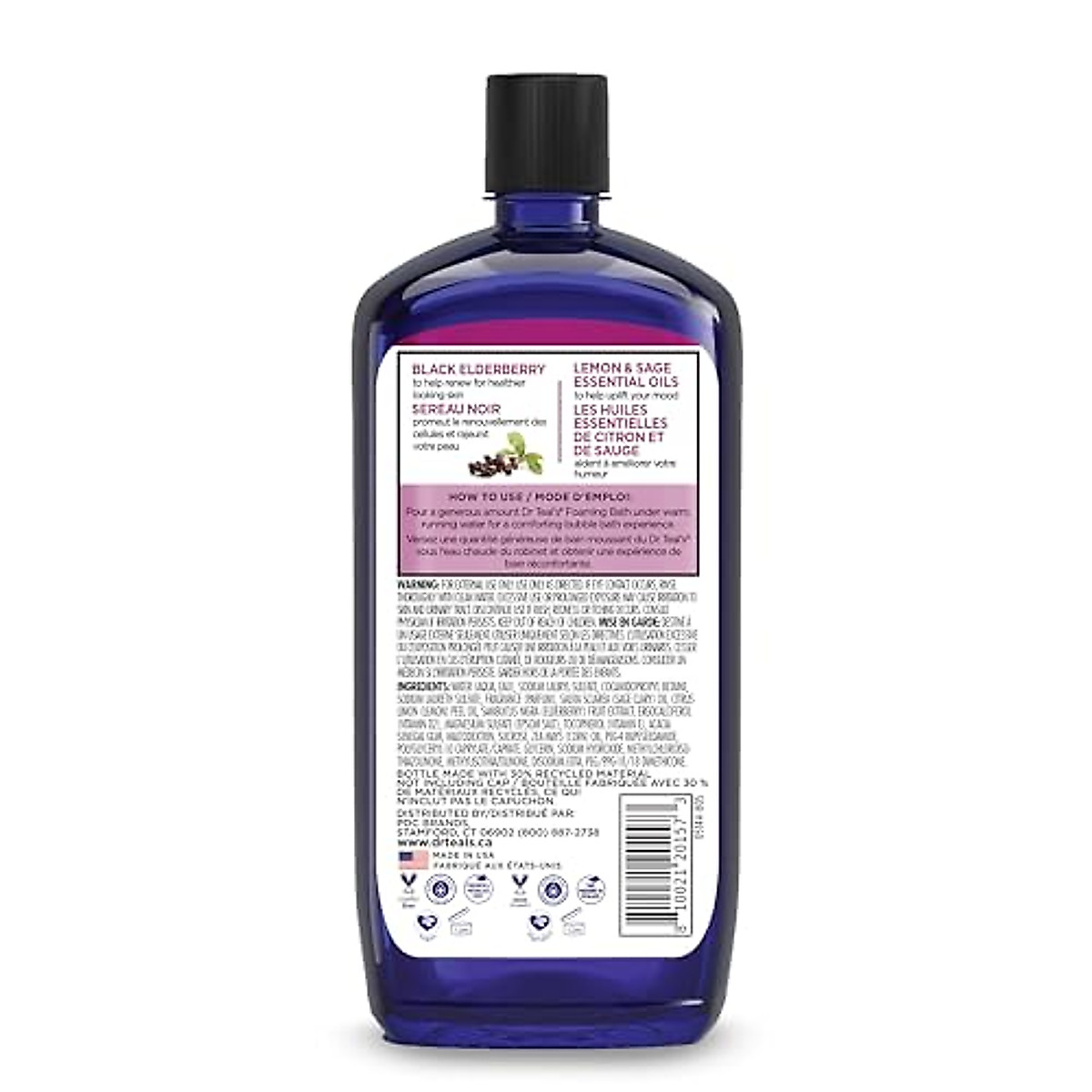 Dr Teal's Foaming Bath with Pure Epsom Salt, Black Elderberry with Vitamin D & Essential Oils, 34 fl oz (Packaging May Vary)