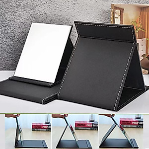 NAYSAYE Folding Travel Makeup Mirror, PU Portable Compact Vanity Desk Mirror with Stand, Large (8.5L x 6W)