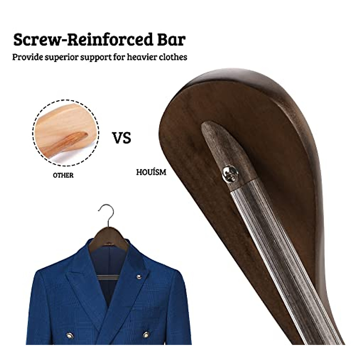 HOUÍSM 8Pack Wooden Coat Hangers Extra Wide Shoulder Wooden Suit Hangers with Non Slip Pants Bar, High-Grade Selected Lotus Wood Hangers for Business Outfit, Formal Dress, Heavy Jackets