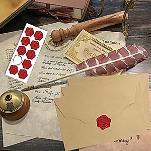 MoonVila 50 Pack Blank Envelopes for Invitation Cards, Postcards, Greeting Cards, Vintage Designs with Wax Seal Stickers for HP Wizard Halloween Theme, 4.3'' x 5.9''