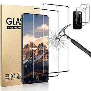 Geviaho [2+2 Pack] Galaxy S20 Screen Protector with Camera Lens Protector, Fingerprint Unlock Support, 9H Tempered Glass, 3D Full Coverage Scratch Resistant, for Samsung Galaxy S20 6.2 Inch