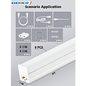 ELEKICO 4FT Led Shop Light, 22w 2500lm 6500k Linkable 4 ft Led Lights with Plug On/Off Power Cord, T5 Garage Lighting Fixture,4 Foot Ceiling and Under Cabinet Light for Garage Workshop 6 Pack