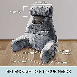 malu Extra Large Reading Pillow- Ergonomic Back Pillow for Bed+ Rolling Mat Neck Support- with Shredded Memory Foam- Sitting Up in Bed, Couch or Floor