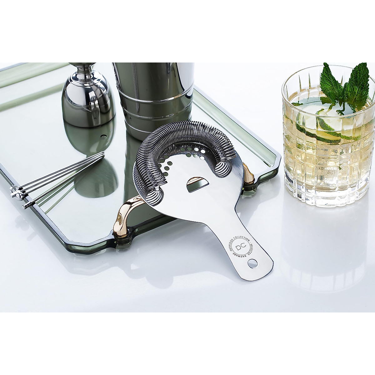 Derrison Hawthorne Strainer, Stainless Steel Cocktail Strainer with High Density Spring for Professional Bartenders and Mixologists, Mirror Polished, One Strainer
