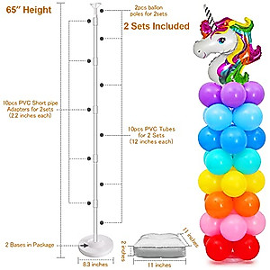 IDAODAN 2 Set Balloon Column Kit for Kids, Balloon Column Stand with Base, 65 inch Height Balloon Tower Stand for Wedding Baby Shower Birthday Party Event Decorations
