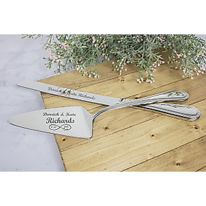 Reed and Barton Personalized Lyndon Silver Wedding Cake Knife and Server Set, Custom Engraved Wedding Cake Cutting Set, Accessories and Gifts for Bride and Groom