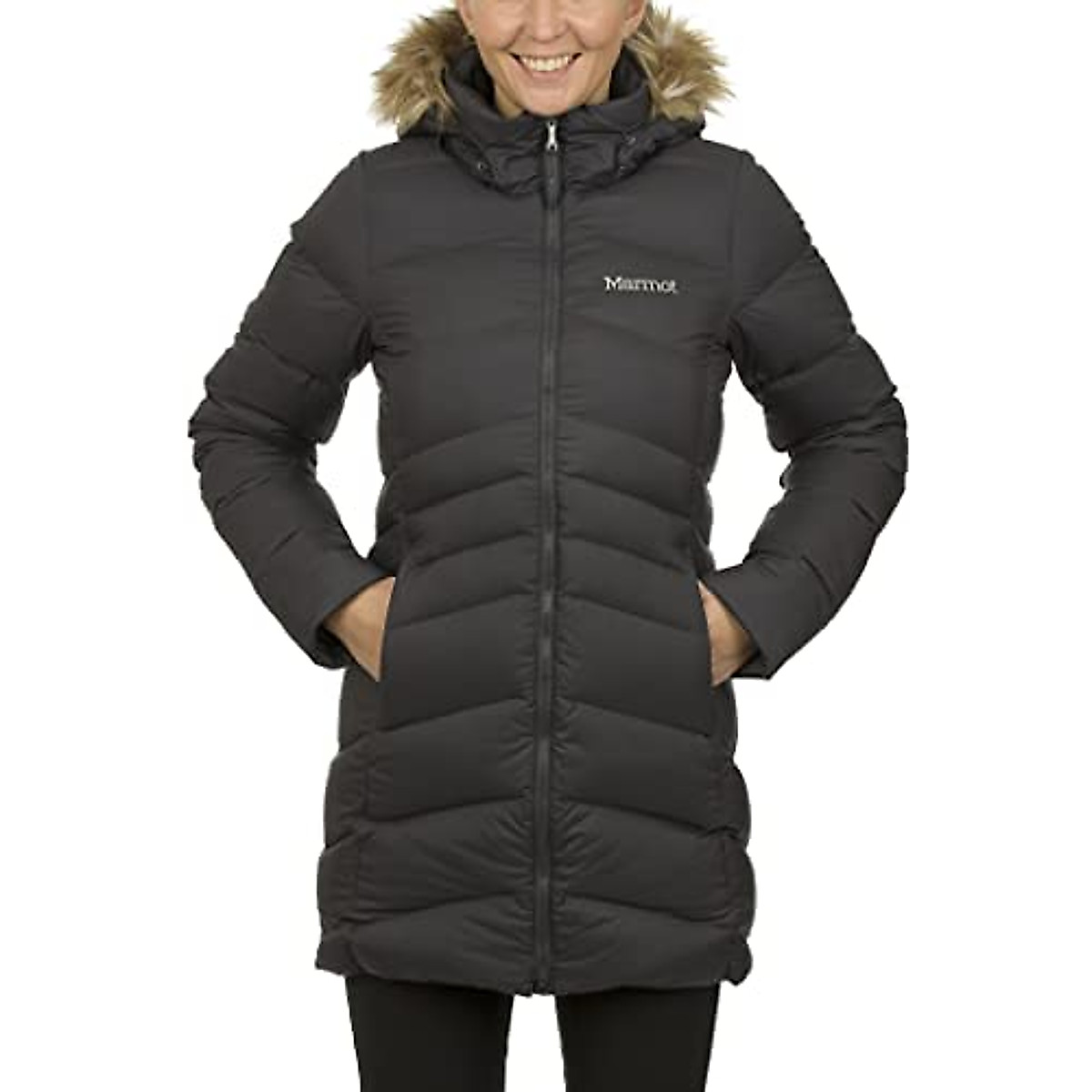 MARMOT Women's Montreal Mid-Thigh Length Down Puffer Coat, Dark Steel,Medium