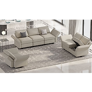 Belffin Modular Sofa Set for Living Room Furniture Sets 3 Piece with Storage Seat Velvet Sofa Couch Set Grey