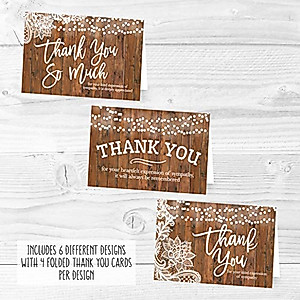 24 Rustic Sympathy Thank You Cards With Envelopes, Bereavement Funeral Thank You Note, Condolence Gratitude Supplies, Faux Wood Personalized Bulk Religious Military Memorial With Message Stationery