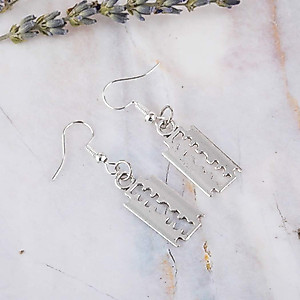 Punk Razor Blade Dangle Earrings & Necklace Jewelry Set for Womens Gothic Silver Hook Geometric Jewelry