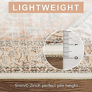 Moespace Washable Area Rug 5x7 ft, Oriental Living Room Rug Boho Nursery Rug for Bedroom, Non-Slip Carpet Print Distressed Retro Entryway Rug for Laundry Dining Room Office Hall, Orange