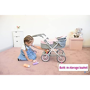 KOOKAMUNGA KIDS Baby Doll Stroller - Foldable Baby Stroller for Dolls - Play Stroller & Bassinet w/Retractable Canopy - Diaper Bag - Adjustable Soft Grip Handle - Ideal for 16” 18” & 20” Dolls