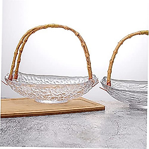 Holibanna Bamboo Glass Fruit Bowl food serving plate Handheld Snack Basket wedding snack tray Dried Fruit Storage Organizer clear basket Dried Food Basket Bamboo weaving Storage Box candy