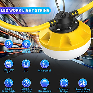 Guntsous 200FT LED Construction String Lights, 200W 22000LM,20 Sockets, Linkable Up to 16 Sets,Temporary Work Light for Job Site Workshop