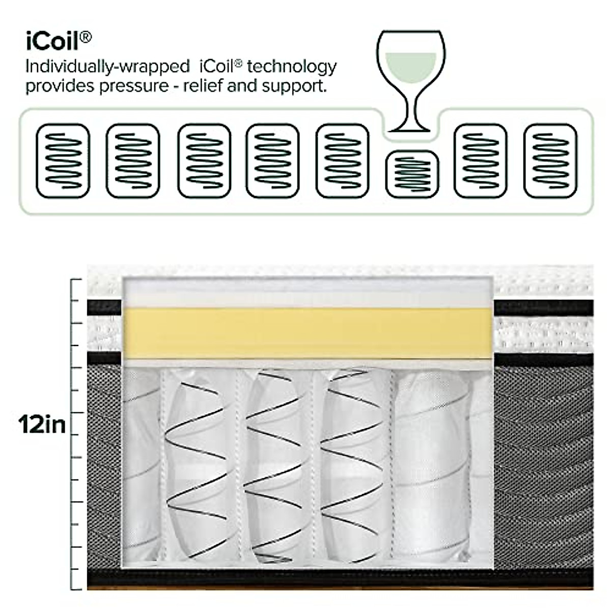 ZINUS 12 Inch Support Plus Pocket Spring Hybrid Mattress, Queen, Strong Coils for Durable Support, Pocket Innersprings for Motion Isolation, Mattress in A Box