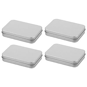 Gjinxi 4 Pcs Tin Box Containers, 3.7 x 2.4 x 0.7 Inch Mini Portable Small Storage Container Kit with Hinge Lids, Metal Box for Home Storage, Organizer Small Tin Box (Silver)