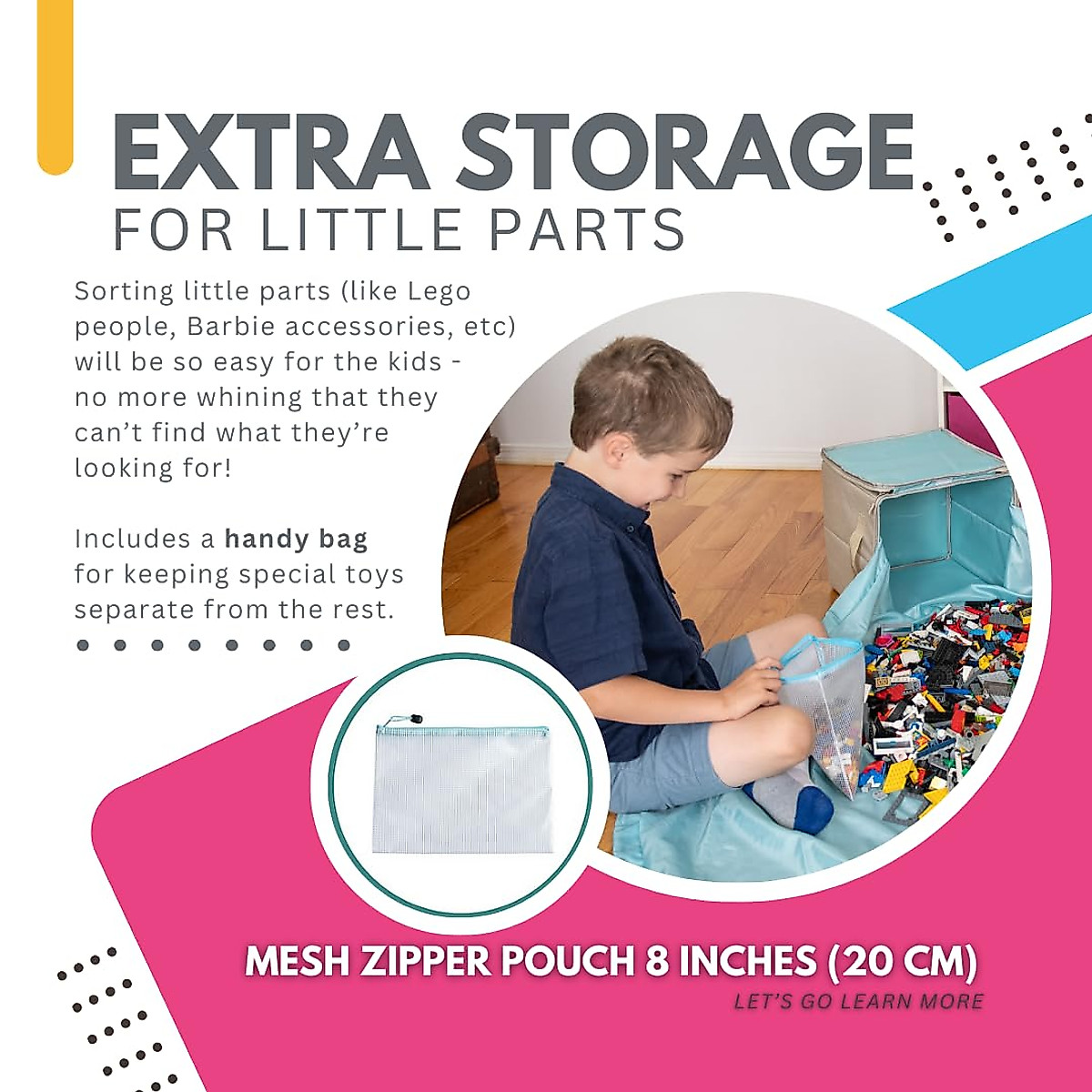 Let's Go Learn More Toy Storage Box with Play Mat for Kids | Toy organizer and storage bin with foldable play mat for building bricks, magnets, blocks, little cars, dolls