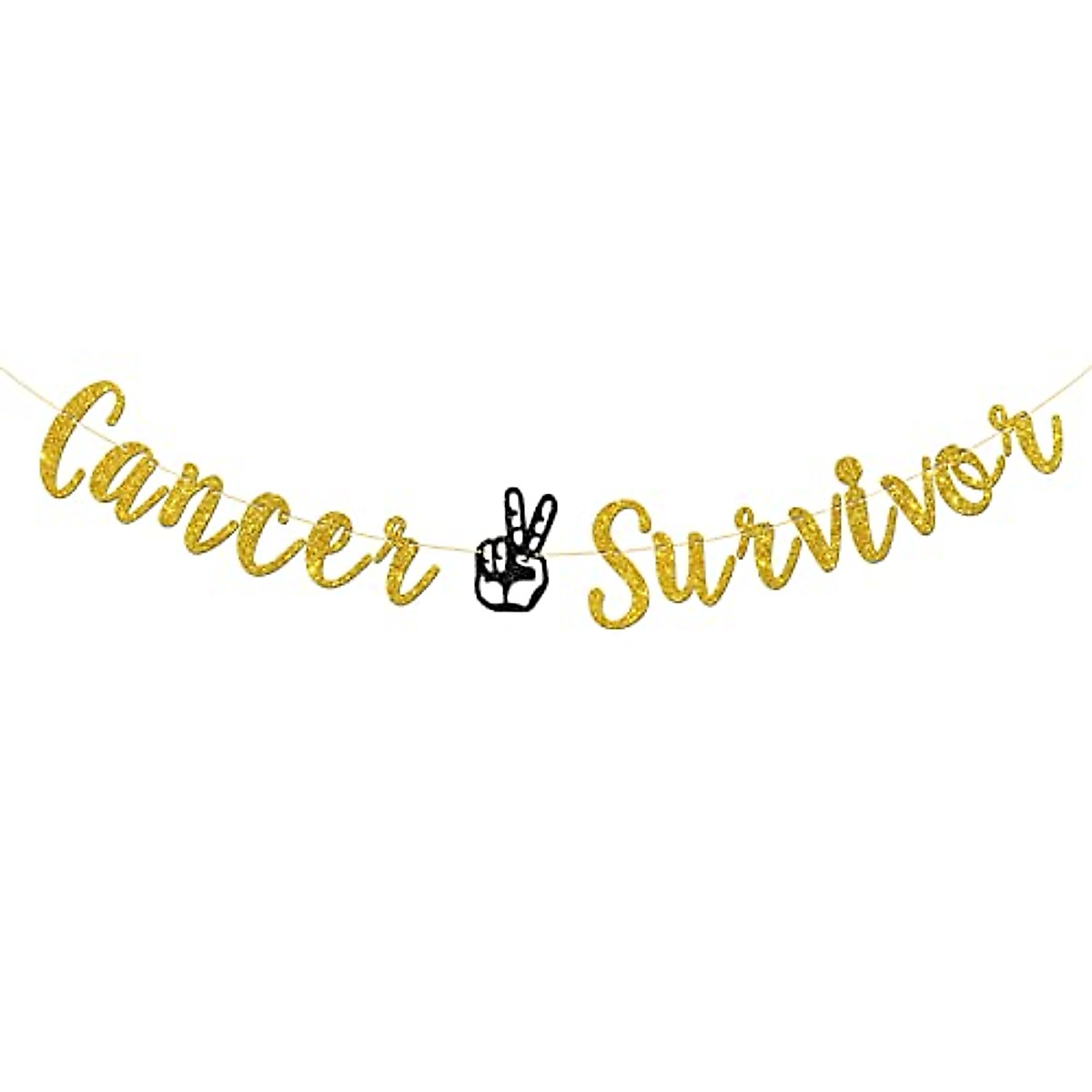 Talorine Cancer Survivor Banner, Adventure Awaits Party, Cancer Theme, Cancer Free Party Decorations (Gold Glitter)