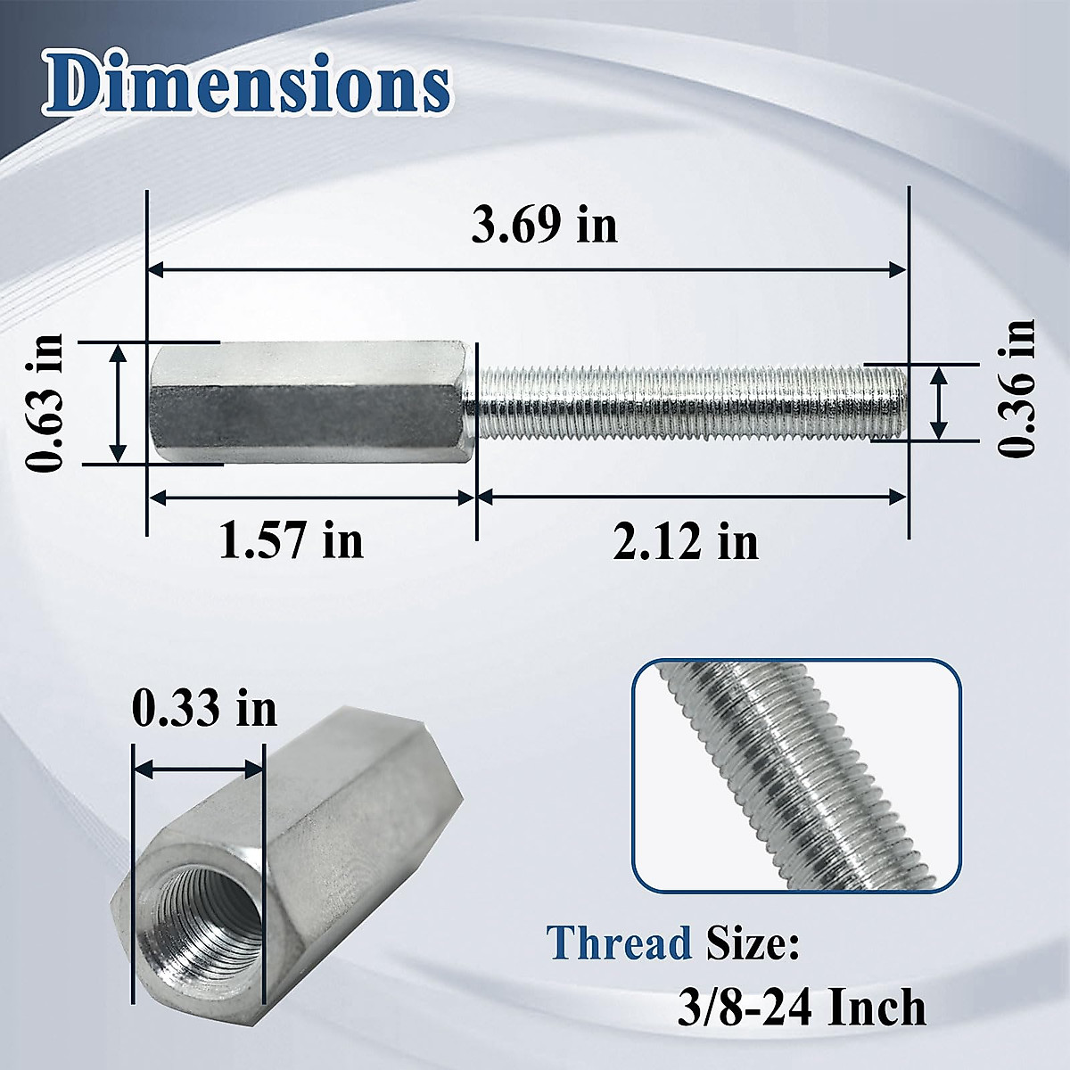 Ebrmeiwo 2 Pcs 1290 Shock Extension, Length of Shock Extension is 3", Thread Size 3/8-24 Inch, Replace The Vehicle Extension Shock, Silver Gloss
