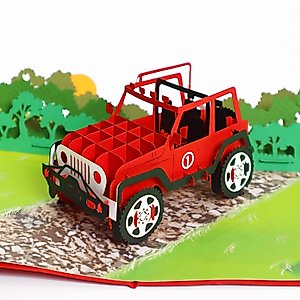 CUTE POPUP - Father's Day Card, Jeep Truck Pop Up Card, Pop Up Birthday Cards, Camping Pop Up Card for Boss, Son, Grandson, Jeep Lover on Get Well, Congrats, or Just Thinking of You