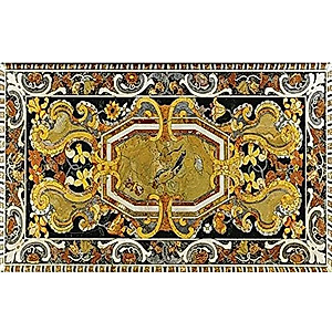 48" x 30" Inch Black Marble Dining Table/Coffee Table Italian Pietra Dura Design Outdoor Indoor Table, Office Table, Conference Table
