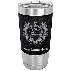 LaserGram 20oz Vacuum Insulated Tumbler Mug, Flag of Guatemala, Personalized Engraving Included (Faux Leather, Black)