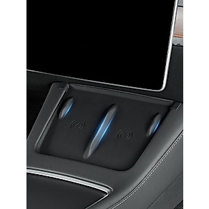 Tinlucys Center Console Wireless Charging Mat Designed for Tesla Model 3/Y 2021-2024,Center Console Interior Accessories for Tesla model 3/Y Black