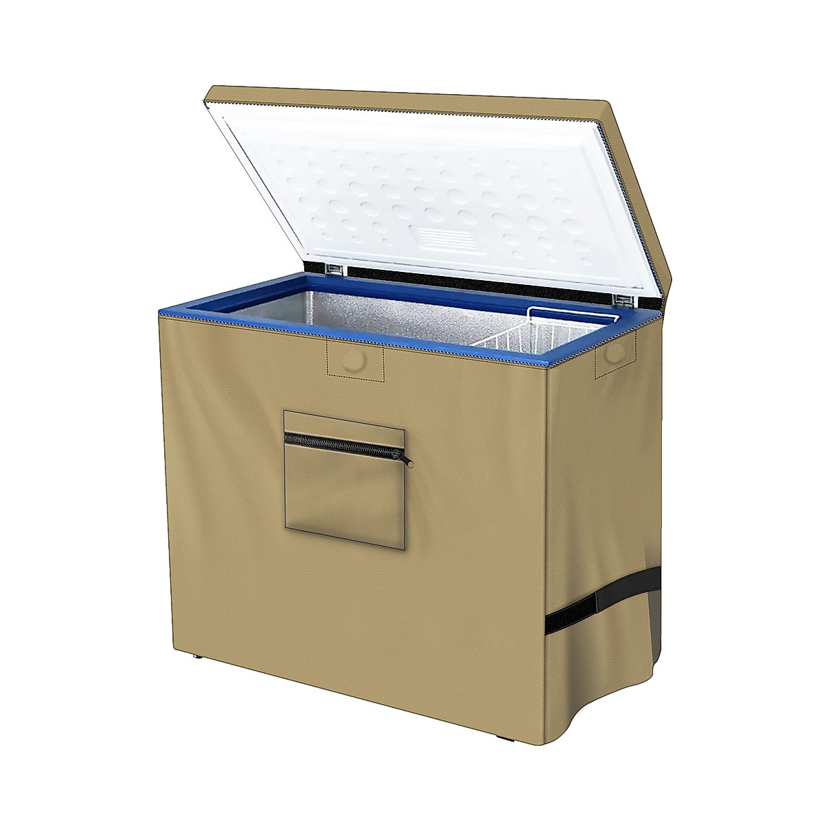 Chest Freezer Cover,420D Oxford Fabric Waterproof Open Deep Freezer Protective Cover with Storage Bag Fit for 3.5 Cubic Feet Adjustable Freezer Cover 22"L X 25"W X 34"H, (Beige)