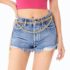 FAN&LOUIS Gold Waist Chain Belt for Women Dresses Jeans Plus Size Cute Ladies Metal Gold Plated Body Chain Belt Link Dangling Cinturones De Mujer Para Vestidos L XL 2XL