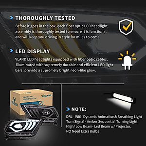 VLAND Projector Led Headlights Compatible with Ford Mustang 2010-2014 w/Amber Sequential Turn Signal w/Dynamic Animation& Breathing Lighting