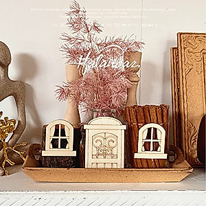 Halandar 48 Pcs Fairy Door Wooden Garden Doors Craft Mini Window Fairy House DIY Kit Unfinished Miniature Door Unpainted Fairy Window Accessories for Wall Home Party Decoration (Antique Style)