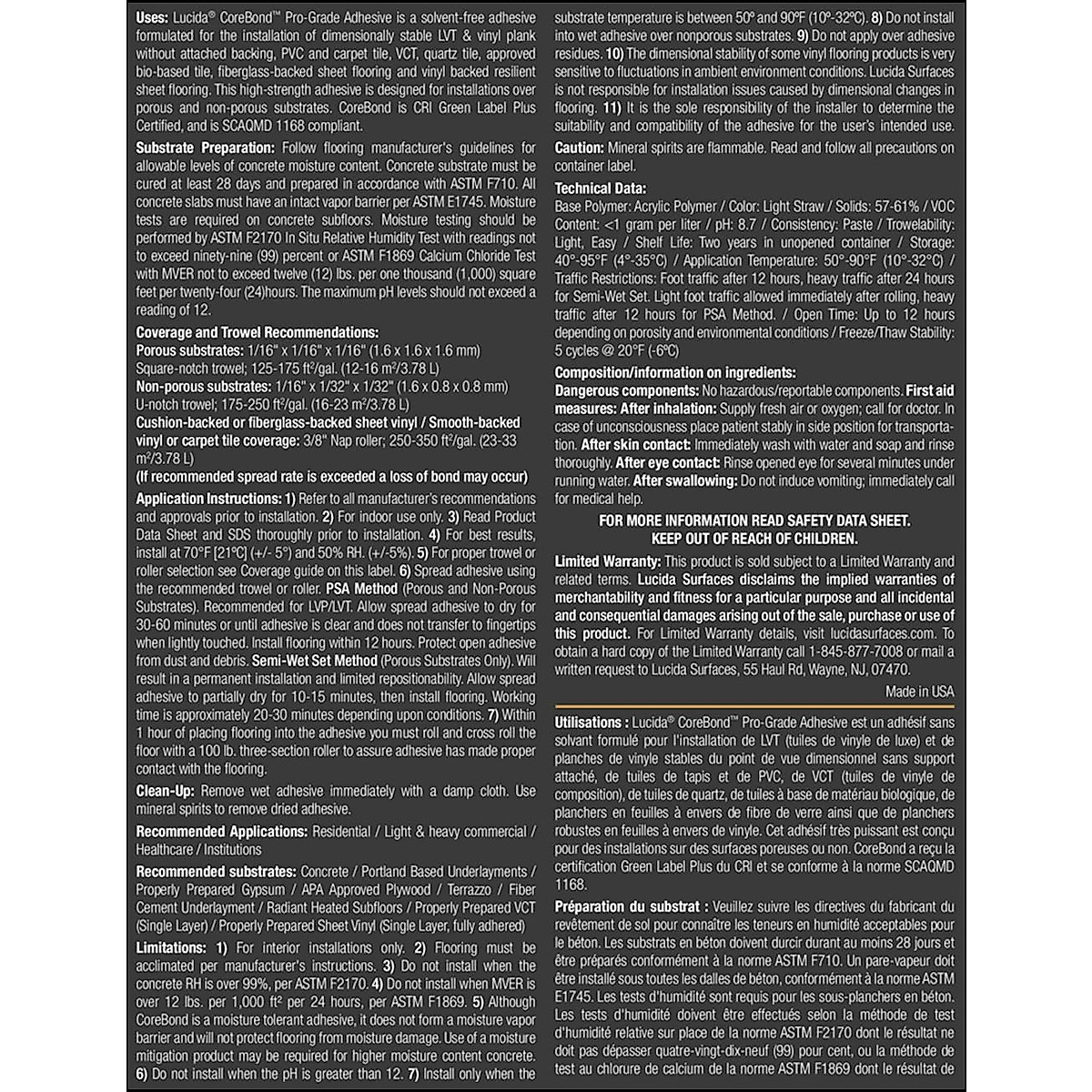 Lucida Surfaces CoreBond Pro-Grade Solvent Free Vinyl Flooring Pressure Sensitive Adhesive | 1 Quart