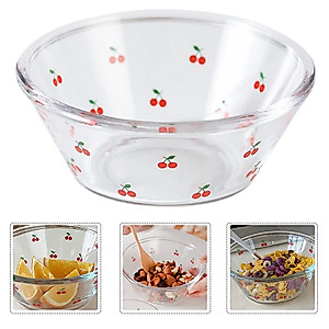 LUOZZY Glass Salad Bowl Cherry Pattern Mixing Bowl Fruit Bowl Dessert Display Bowl Soup Bowl Serving Dish for Home Kitchen