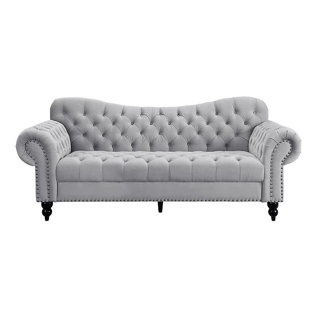 Lexicon Rosalie 83.5" Velvet Fabric Sofa with Nailhead in Light Gray