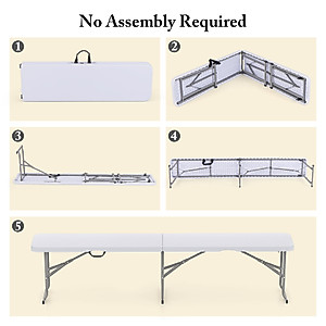 HAPPYGRILL 6 FT Portable Folding Bench Plastic Camping Dining Seat with Convenient Handle, Non-Slip Foot Pads, Sturdy Metal Legs, Waterproof Park Bench for Soccer Field, Entertaining Activities