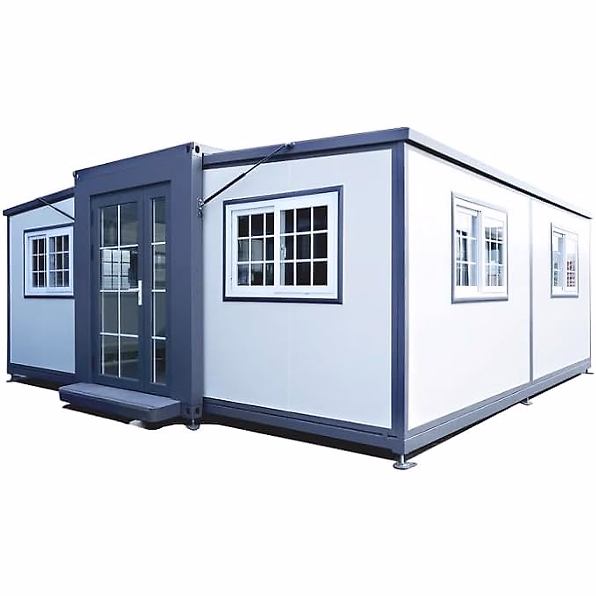 Generic Portable Prefabricated Tiny Home 19x20ft, Mobile Expandable Plastic Prefab House for Hotel, Booth, Office, Guard House, Shop, Villa, Warehouse, Workshop, grey blue