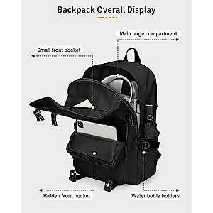 Black Laptop Backpack For Women Men 15.6 Inch Waterproof College Backpack With Laptop Compartment Aesthetic Backpack Purse For Women Anti Theft Work Backpack Rucksack Lightweight Computer Backpack