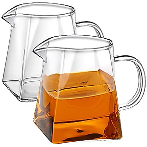 2 Pcs Small Glass Pitcher Elegant Shaped Glass Creamer Pitcher Glass Tea Pitcher Coffee Milk Creamer Pitcher Creative Milk Frothing Pitcher Milk Frother Cup Creamer Jug (Square Style)