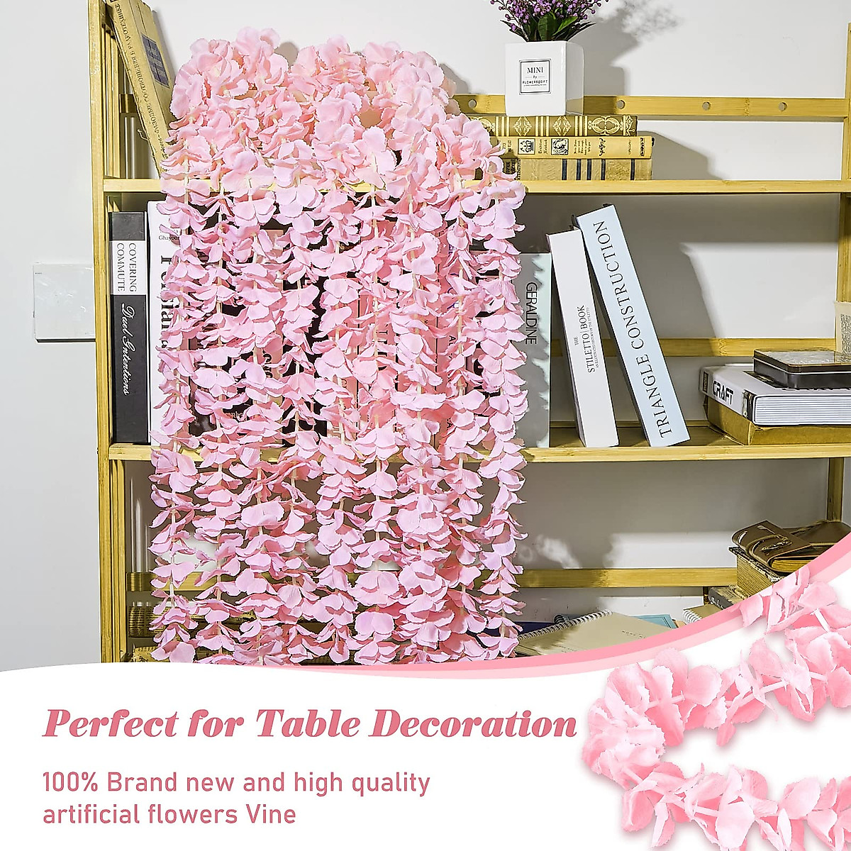 Juinte 20 Pieces 65.6 Ft Faux Silk Wisteria Vine Hanging Garland Faux Wisteria Vine Ratta Hanging Flowers Silk Faux Flowers Garland Faux Flowers Garland for Home Wedding Garden Outdoor Decor (Pink)
