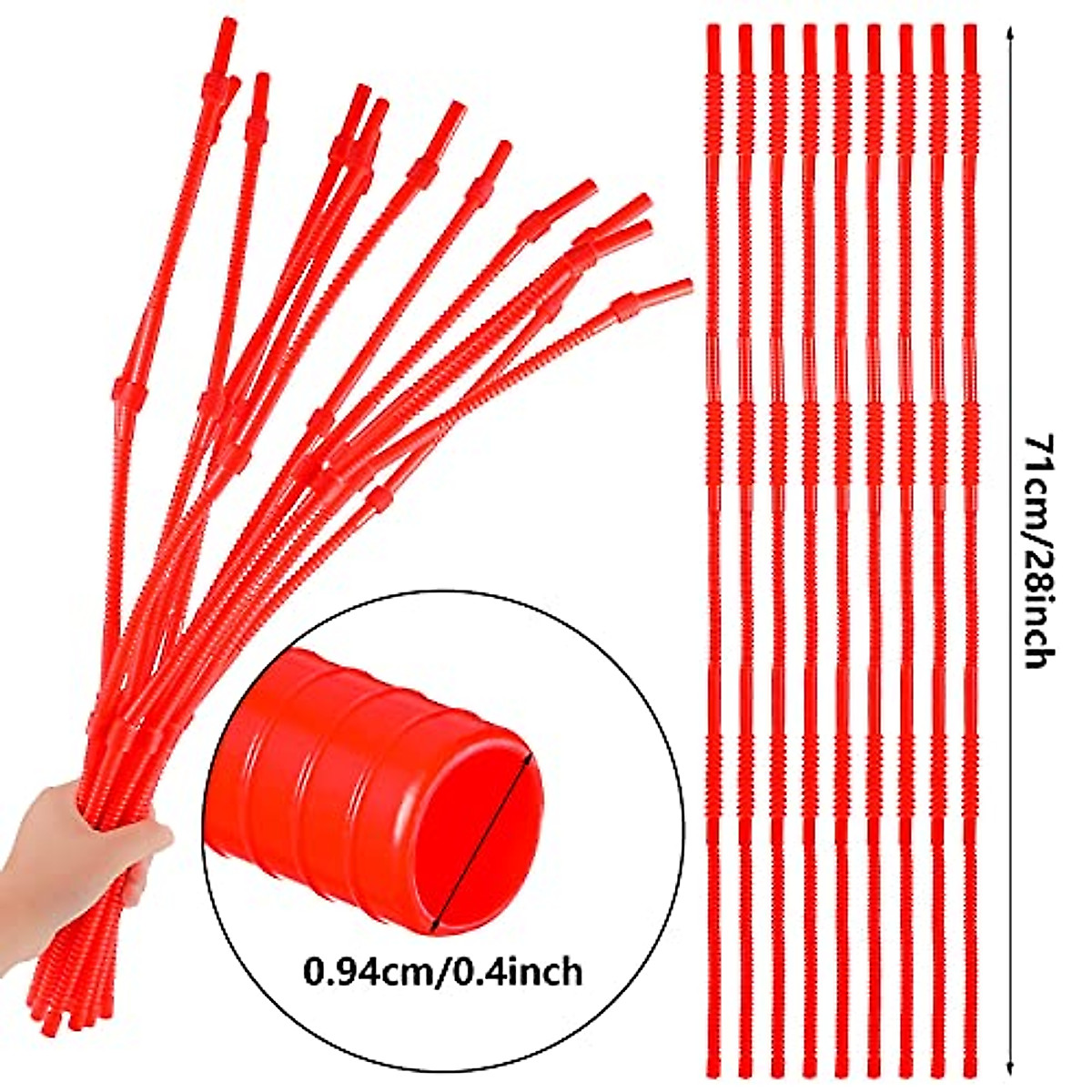 12 Pieces Flexible Drinking Straws Extra Long Plastic Straws for Camping Limited Mobility Situations Dishwasher (Red, 28 Inches)