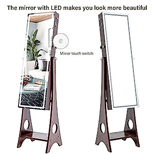BOSTANA 6 Led Jewelry Cabinet Mirror Standing, Jewelry Organizer Touch Control & 4 Adjustable Angle,Full Length Mirror Jewelry Armoire With Storage Rack & Lockable Mirror For Livingroom,Gift