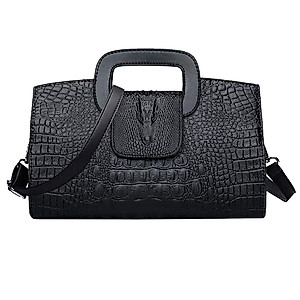 CLARA Women Crocodile Embossed Handbag Vintage Flap Tote Purse Evening Clutch Shoulder Bag Black