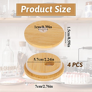 4 Pcs Reusable Bamboo Lids with Straw Hole 2.75Inch/70mm Wooden Lids Replacement Bamboo Lids for Beer Glasses Bamboo Lids for Glass Cup for Regular Mouth Drinking Jars