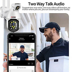 Anssipo Wireless Security Camera Outdoor, Dual Lens 360° 1080P HD WiFi PTZ Camera IP Surveillance Camera for Home with Two-Way Audio, Color Night Vision, Motion Detection