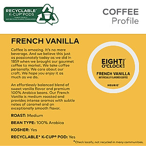 Eight O'Clock Coffee French Vanilla, Keurig Single Serve K-Cup Pods, Light Roast, 72 Count
