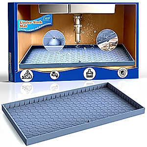 Under Sink Mat, 34" x 22" Sink Cabinet Protector, Waterproof & Flexible Silicone Under Sink Liner Drip Tray with Unique Drain Hole for Kitchen Bathroom, Hold 3.3 Gallons Liquid